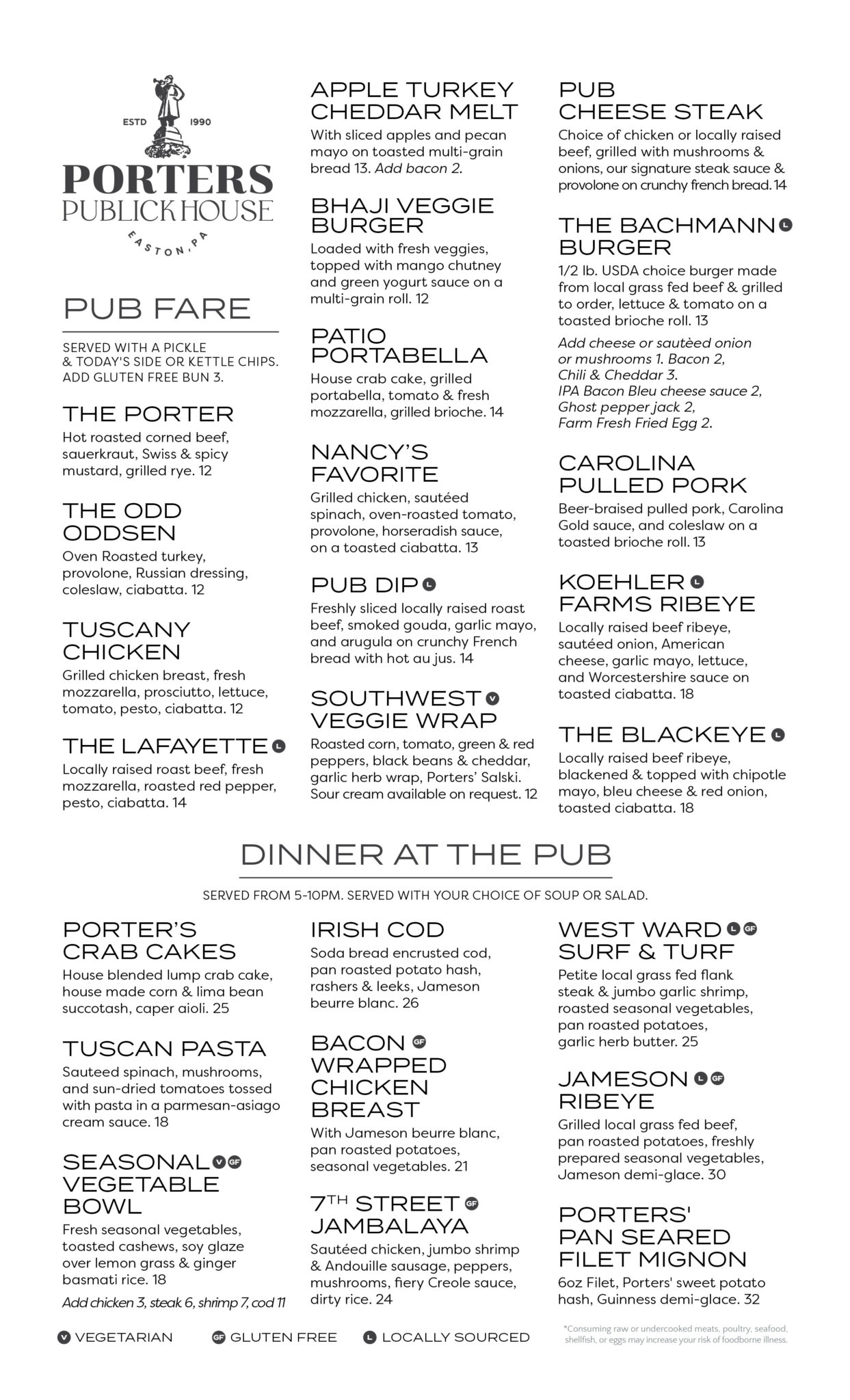 Menu - Porter's Pub & Restaurant