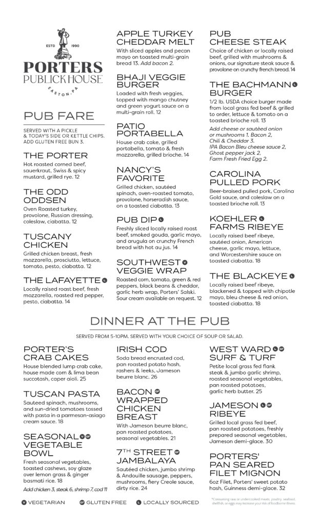 Menu - Porter's Pub & Restaurant