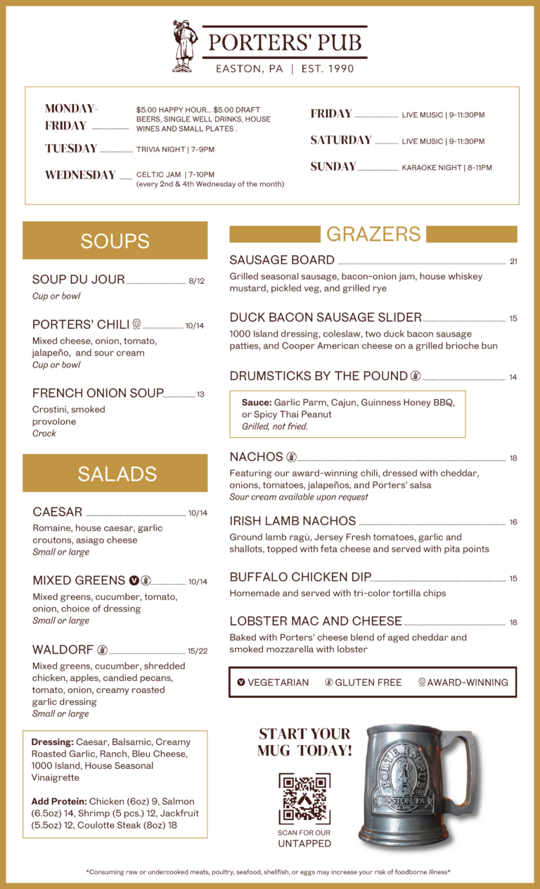 Menu - Porter's Pub & Restaurant